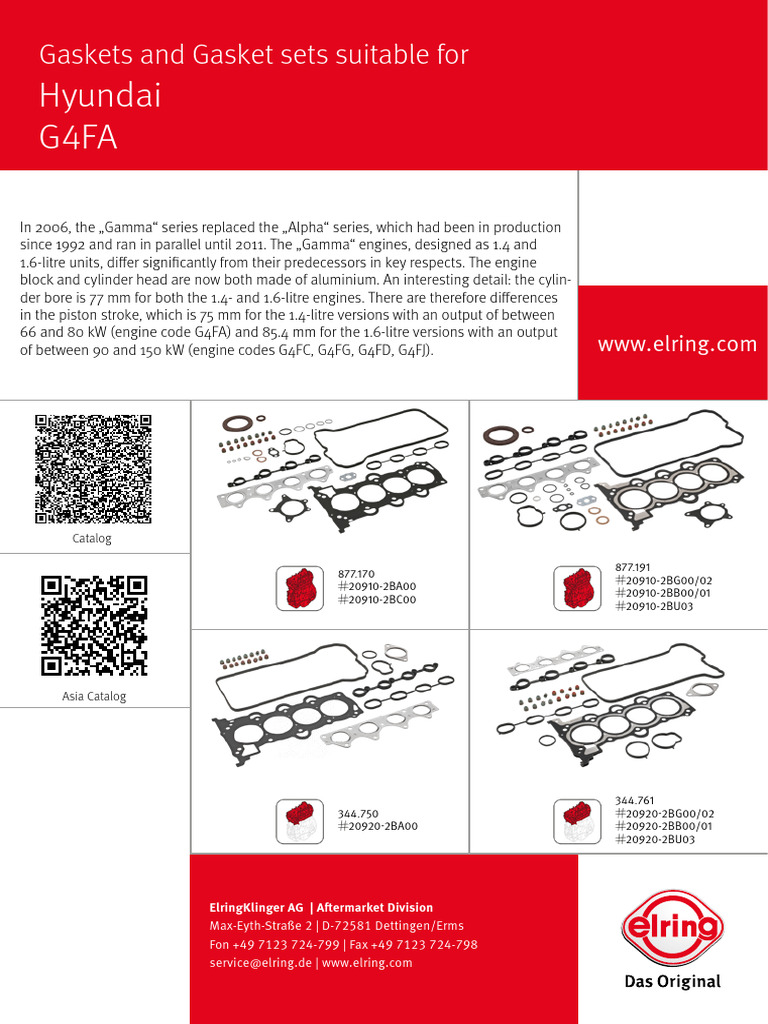 Hyundai G4FA Engine Gasket Catalog | PDF | Propulsion | Rotating Machines