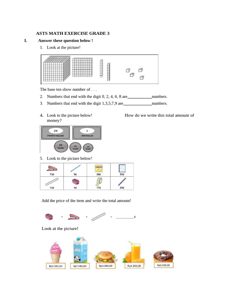 Math Exercise Grade 3 | PDF