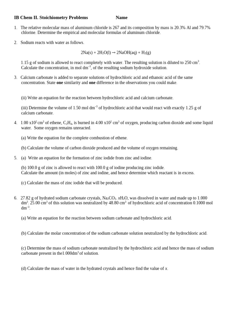 Stoich Review WKST 09 | PDF