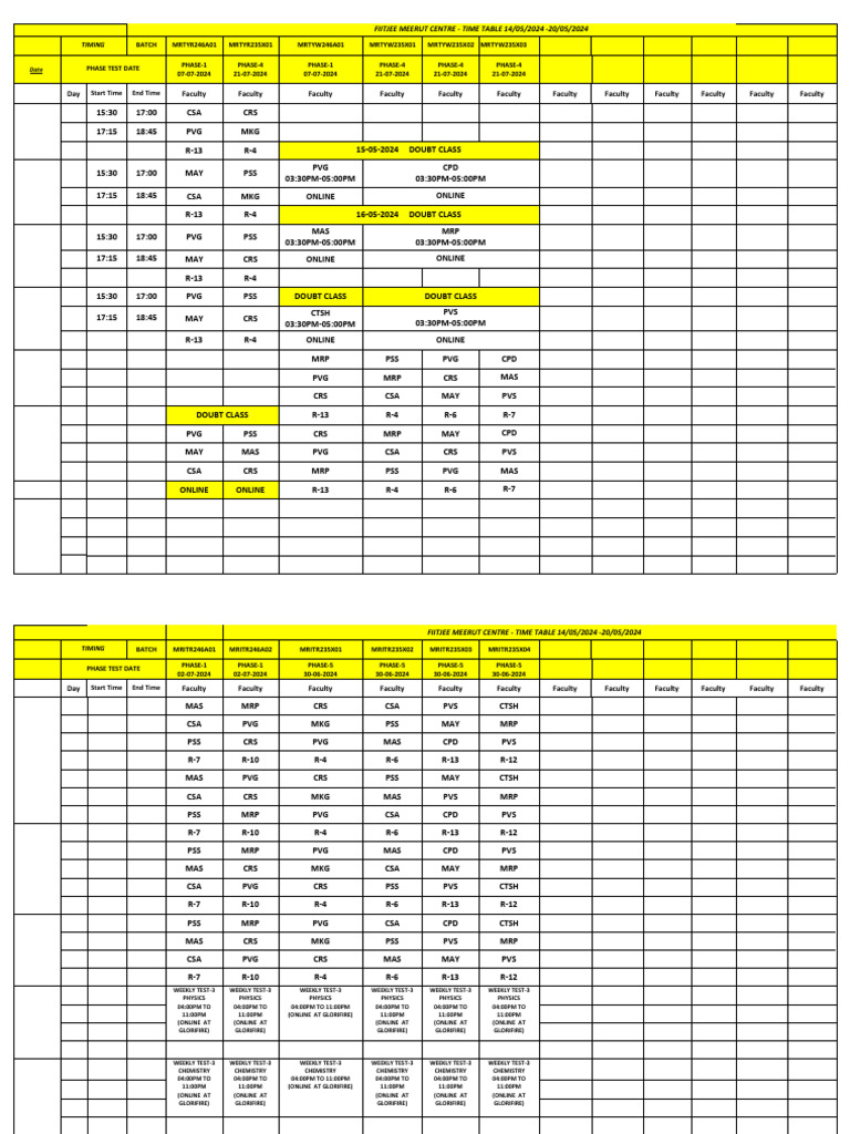 TIME TABLE 14-05-2024 To 20-07-2024 | PDF