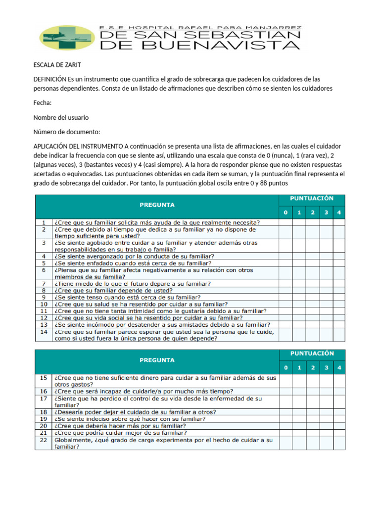 Escala de Zarit | PDF