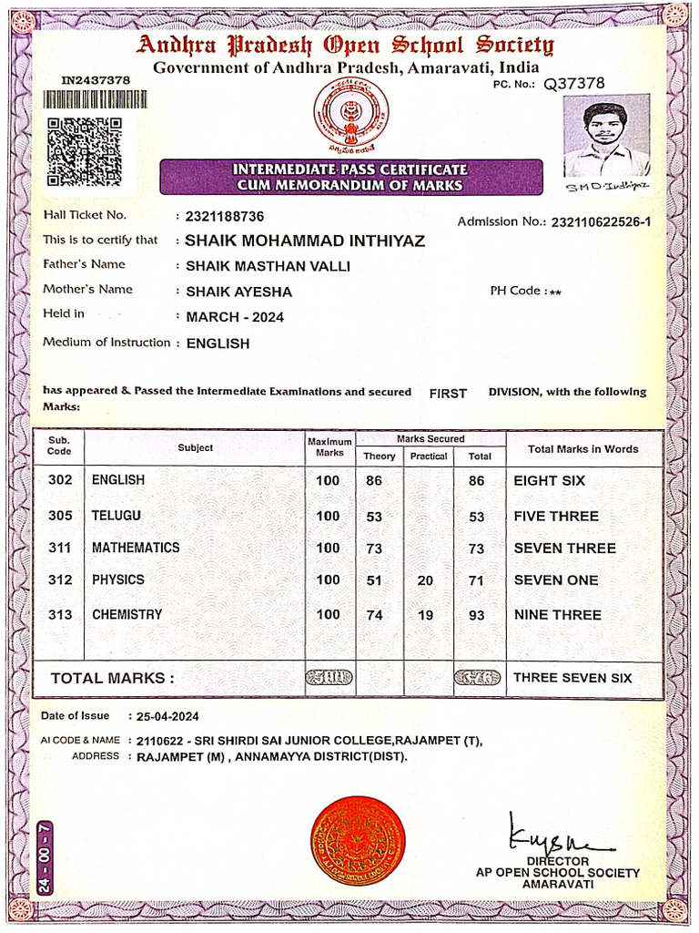 Shaik Inthiyaz Memo | PDF