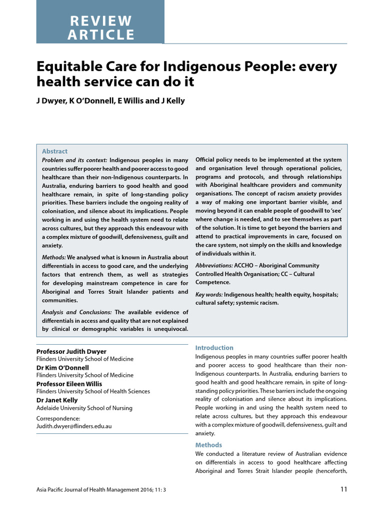 Equitable Care For Indigenous People - Every Health Service Can Do It ...