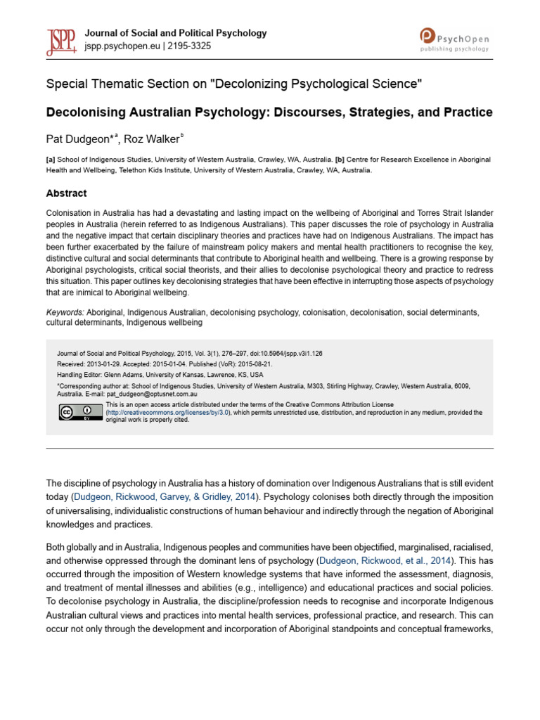 Decolonising Australian Psychology - Discourses Strategies and Practice ...