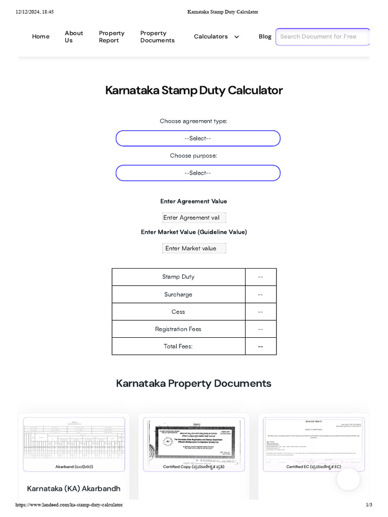 Karnataka Stamp Duty Calculator | PDF | Property Law | Taxes