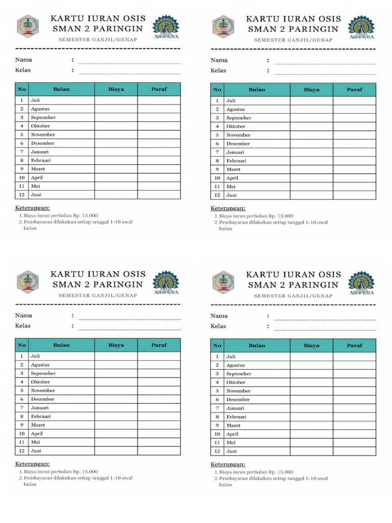 Kartu Iuran OSIS | PDF