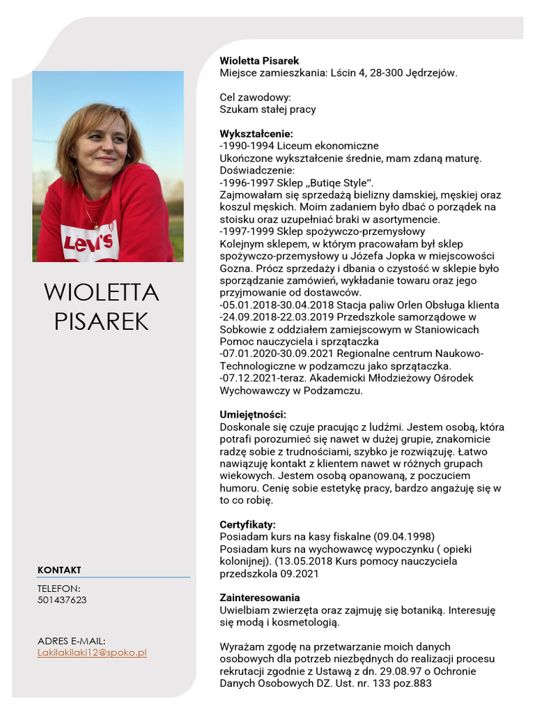 CV Wioletta Pisarek PDF | PDF