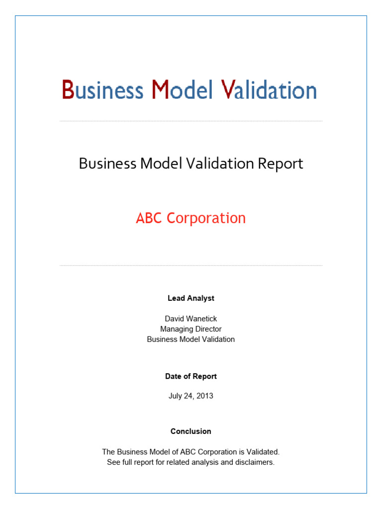 Business Model Validation Report | PDF | Valuation (Finance) | Mergers ...