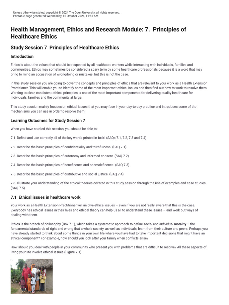 Health Management, Ethics and Research Module - 7. Principles of ...