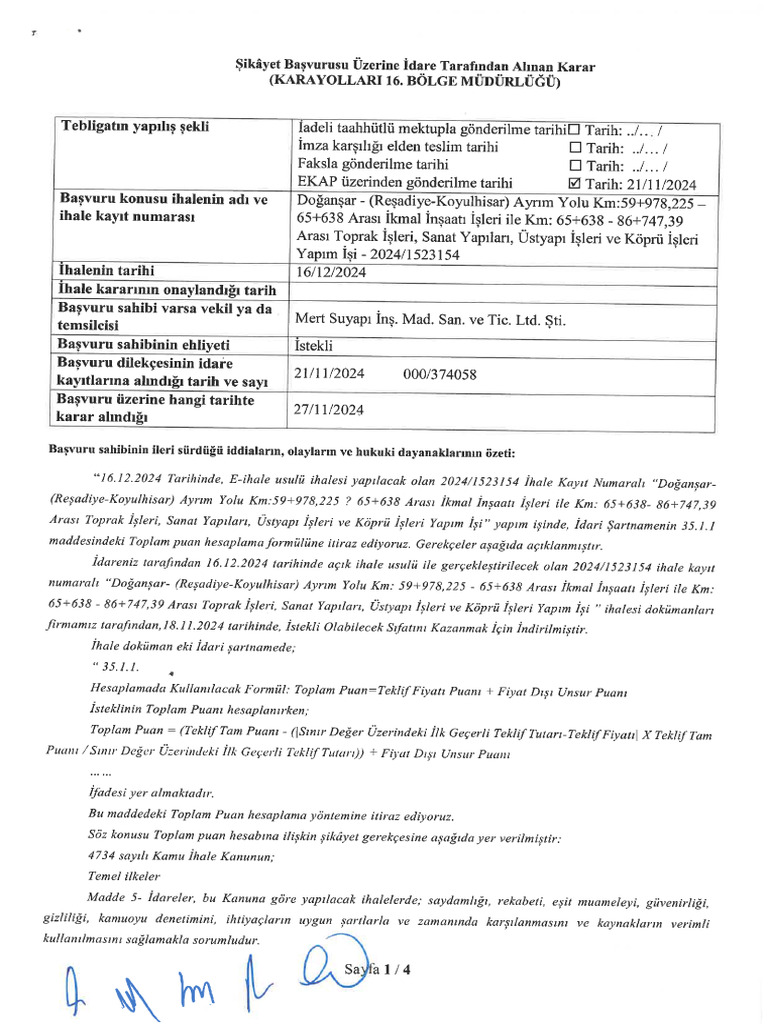 Sikayet Basvurusu Uzerine Idare Tarafindan Alinan Karar 4 Sy. | PDF