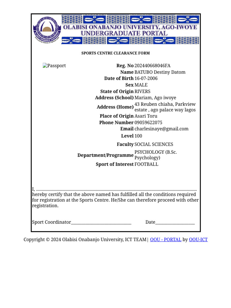 Sports Centre Registration Form | PDF