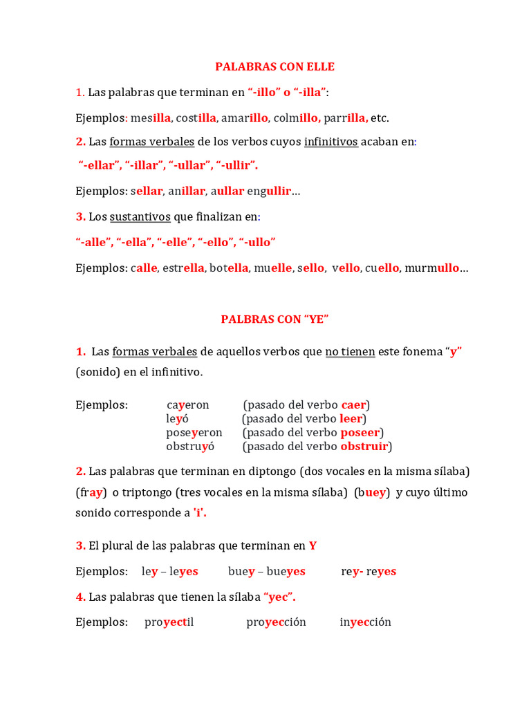 Uso de "LL" y "Y" en Español | PDF