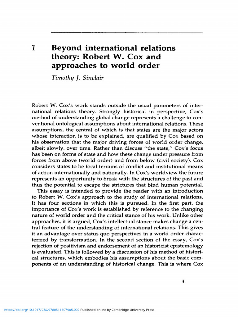 Cox's Critical Approach to World Order | PDF | Marxism | Theory