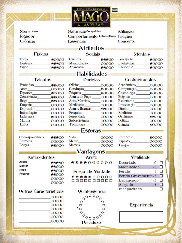 Mago A Ascensão (20 Anos) - Ficha Editável 2 | PDF