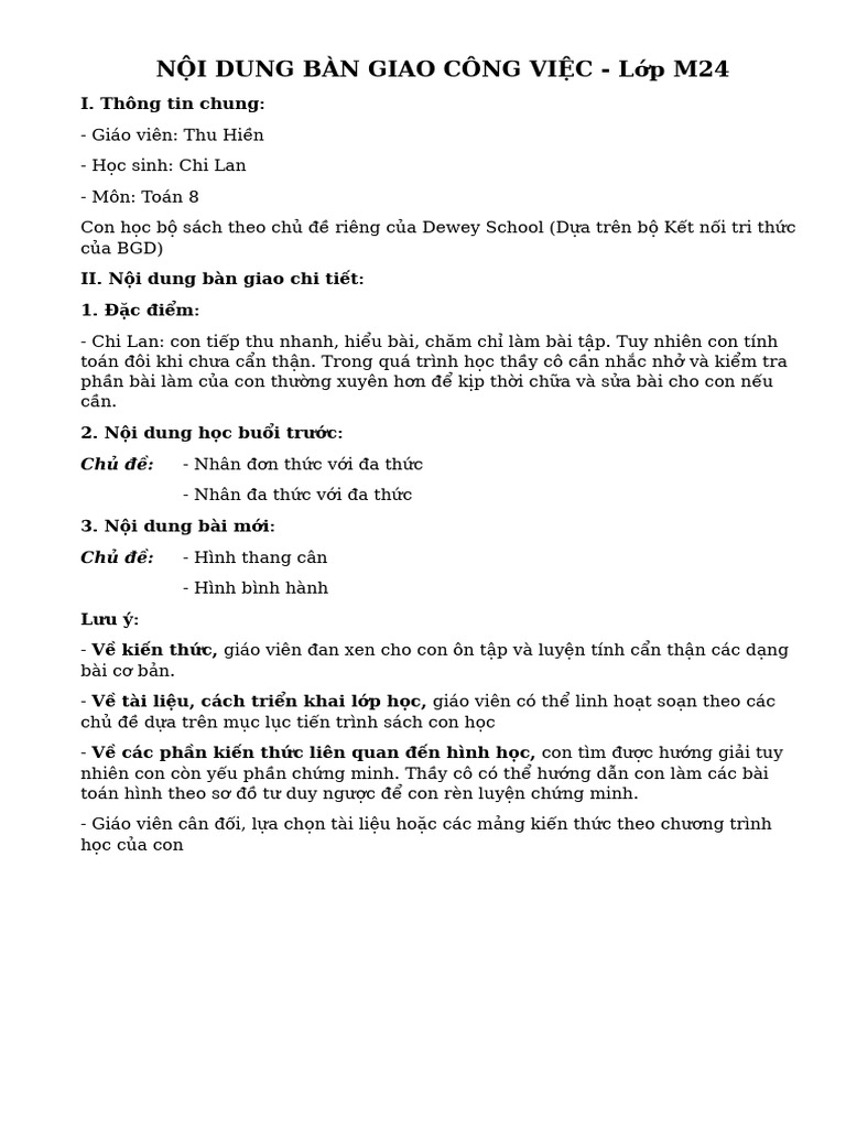 NỘI DUNG BÀN GIAO CÔNG VIỆC-m24 | PDF