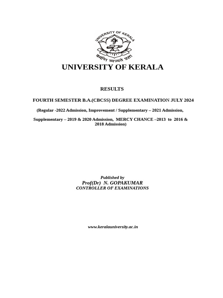 University of Kerala: Results | PDF | Languages Of India | Liberal Arts Education