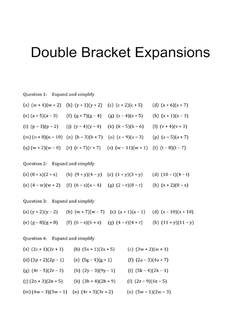 Bracket Expansion and Quadratic Factorisation | PDF