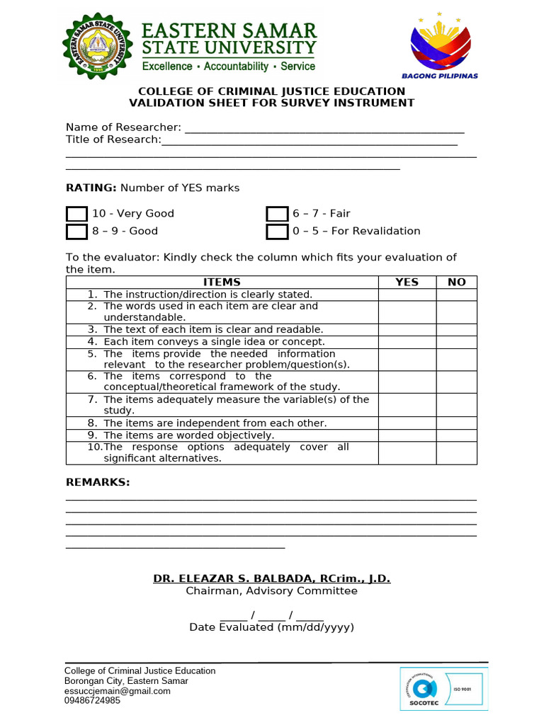 1 Validation of Survey Instrument | PDF | Information | Cognition