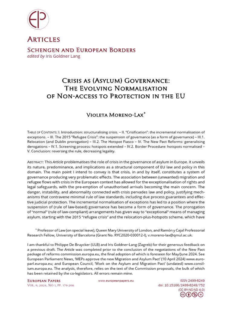 M.LAX Crisis As (Asylum) Governance | PDF | European Union | Refugee