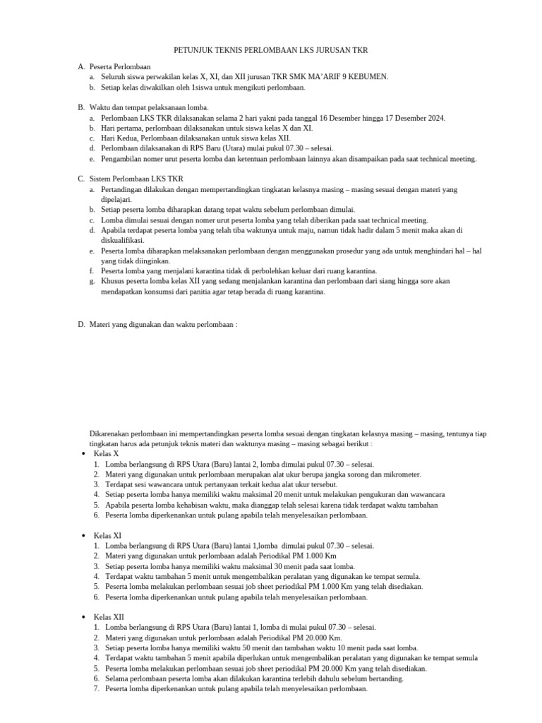 Petunjuk Teknis Perlombaan Lks Jurusan TKR | PDF