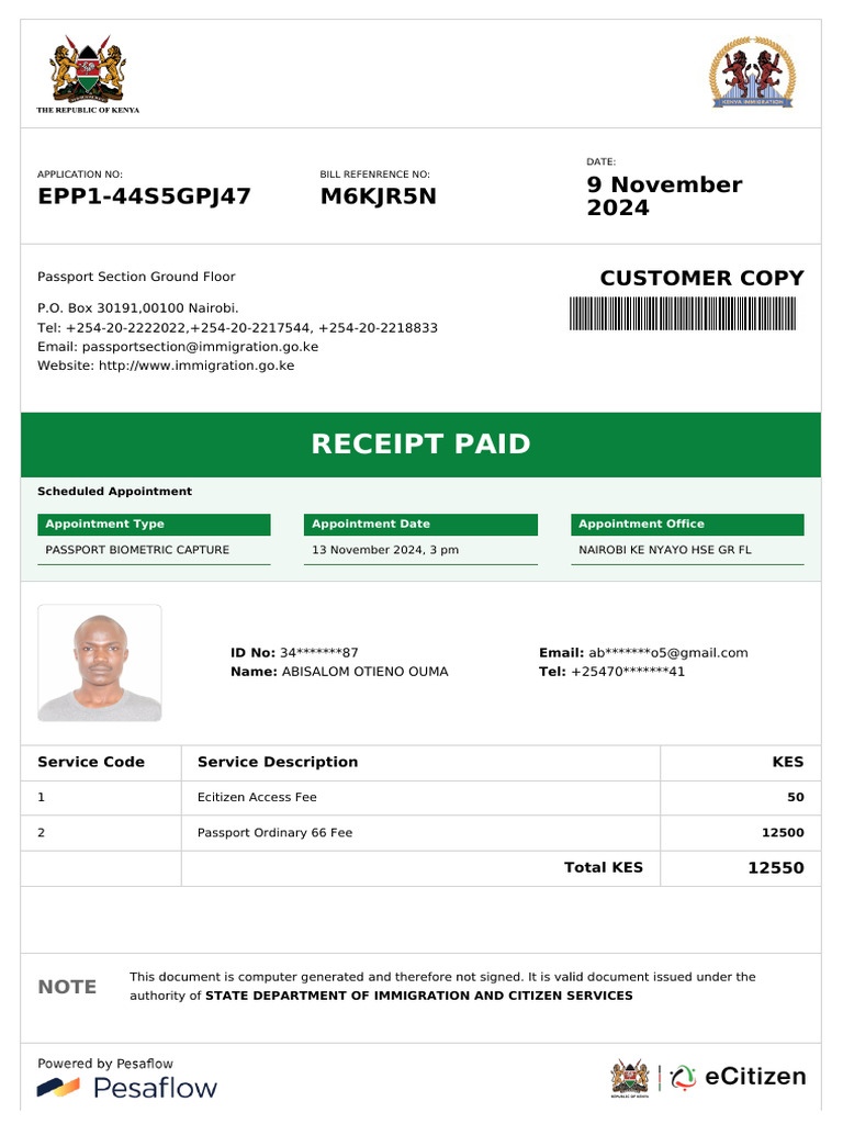 Passport Biometric Appointment Receipt | PDF | Passport | Authentication