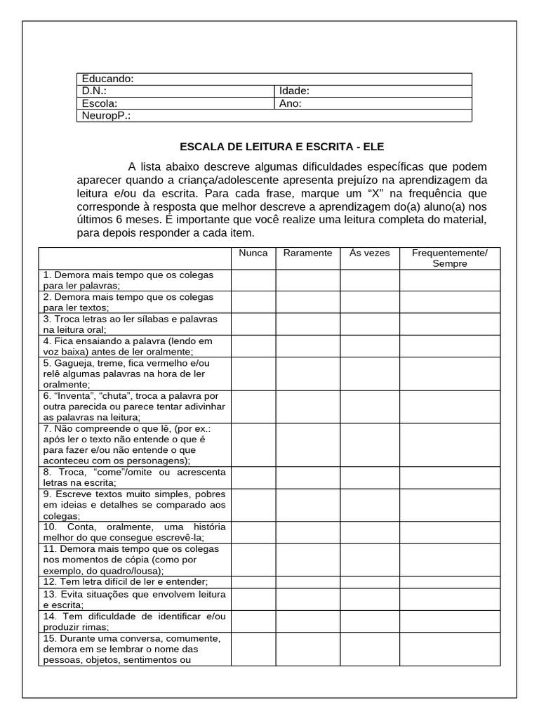 Escala ELE | PDF | Escrita | Pedagogia