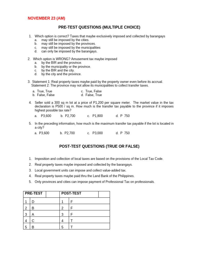 Pre-Test and Post-Test - Omar | PDF | Income Tax In The United States ...