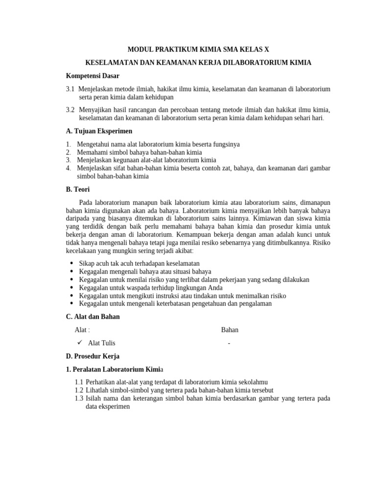Modul Eksperimen Kimia Sma Kelas X | PDF