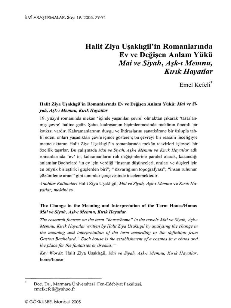 Halit Ziya U - Akl - Gil'in Romanlar - Nda Ev Ve de - I - en Anlam Y - K - Mai Ve Siyah, A - K ...