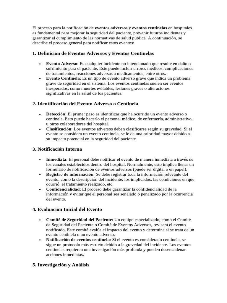 El proceso para la notificación de eventos adversos y eventos ... El proceso para la notificación de eventos adversos y eventos ...