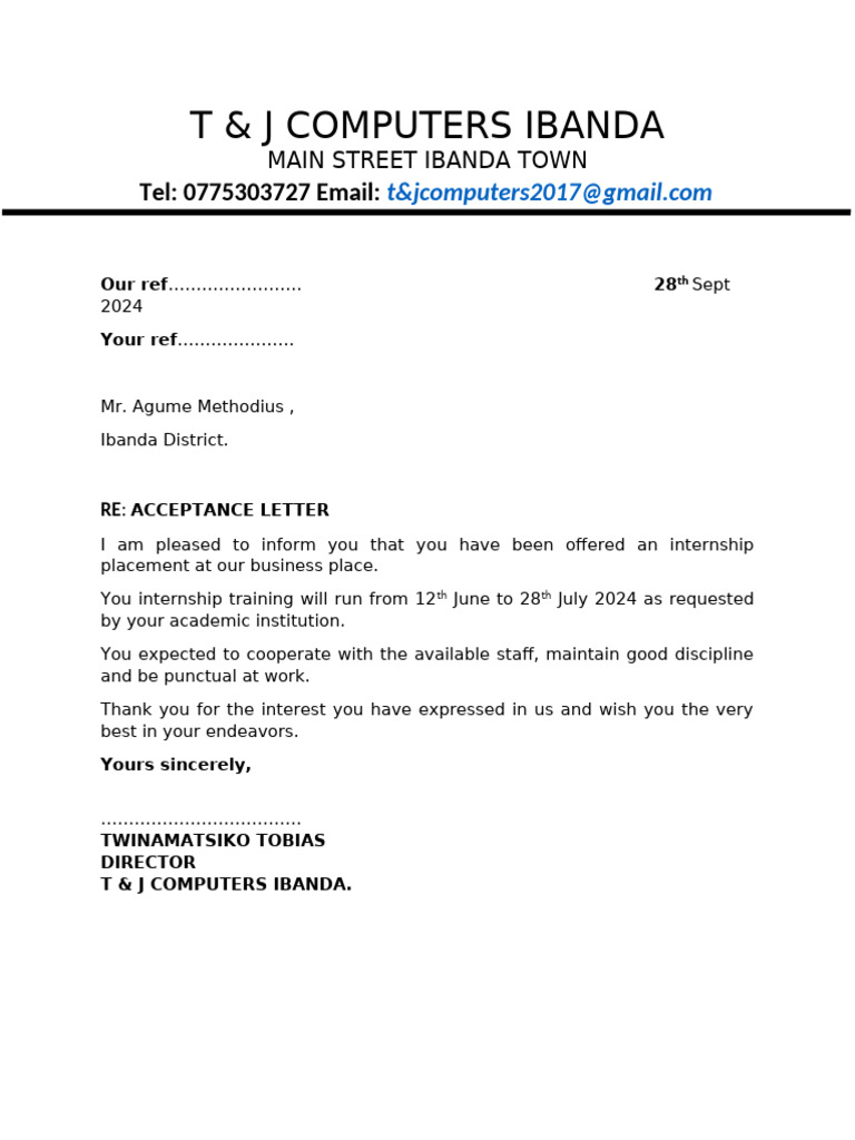 Acceptance Letter Jordan | PDF