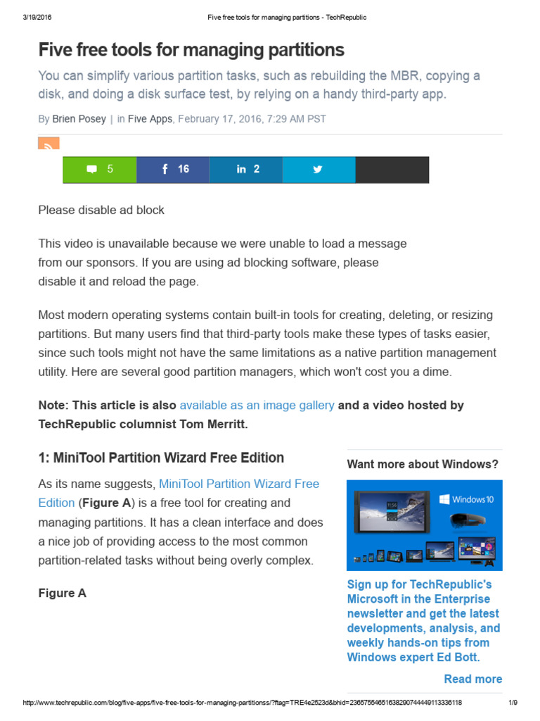 Five Free Tools For Managing Partitions - TechRepublic | PDF | Microsoft Windows | Operating ...