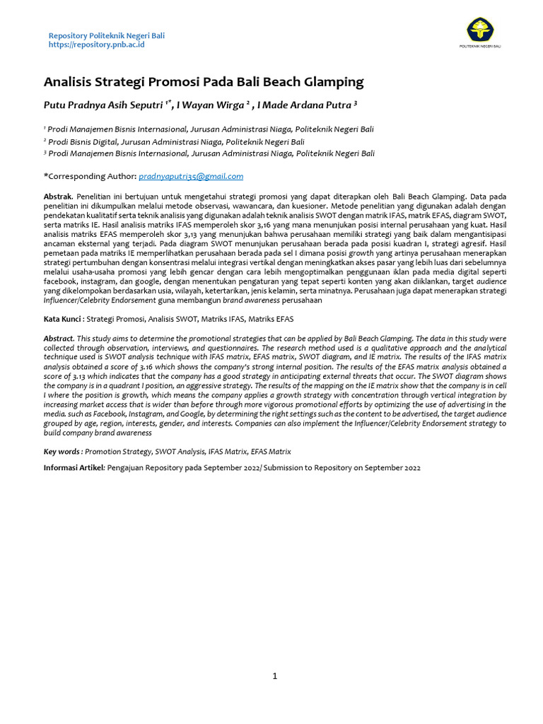 Analisa Strategi Glamping-SWOT | PDF