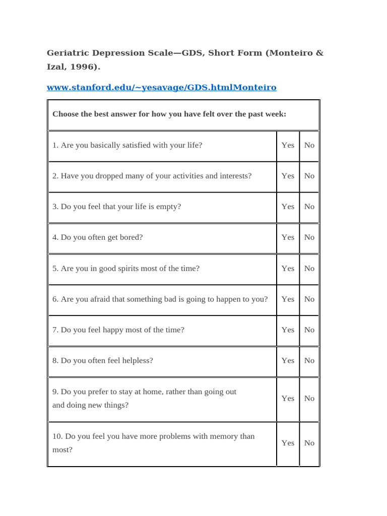 Geriatric Depression Scale | PDF