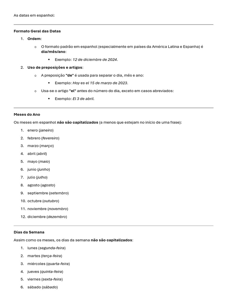 Formatação de Datas em Espanhol | PDF | Espanha | Linguística