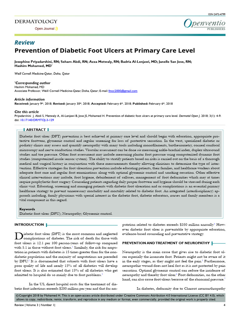 Prevention of Diabetic Foot Ulcers at Primary Care | PDF | Diabetes ...