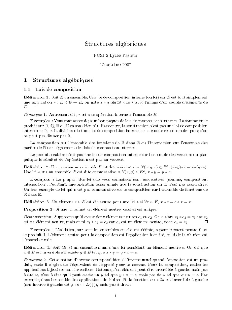 Introduction aux structures algébriques | PDF | Groupe (Mathématiques ...