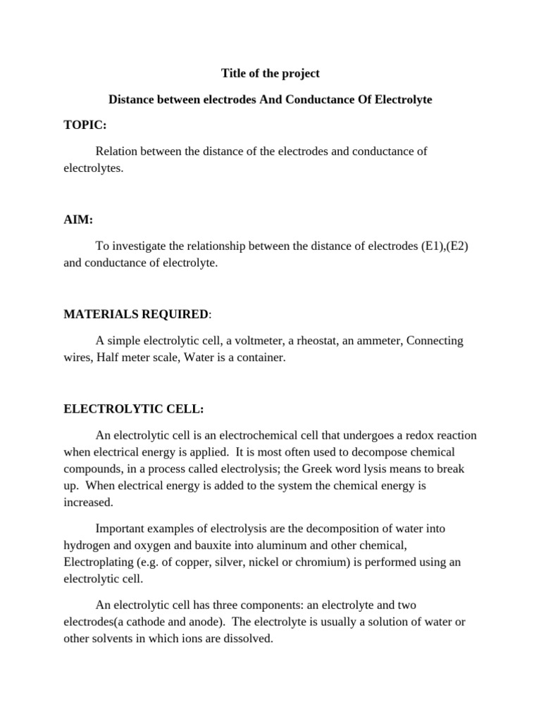 Electrode Distance and Electrolyte Conductance | PDF | Electrical ...