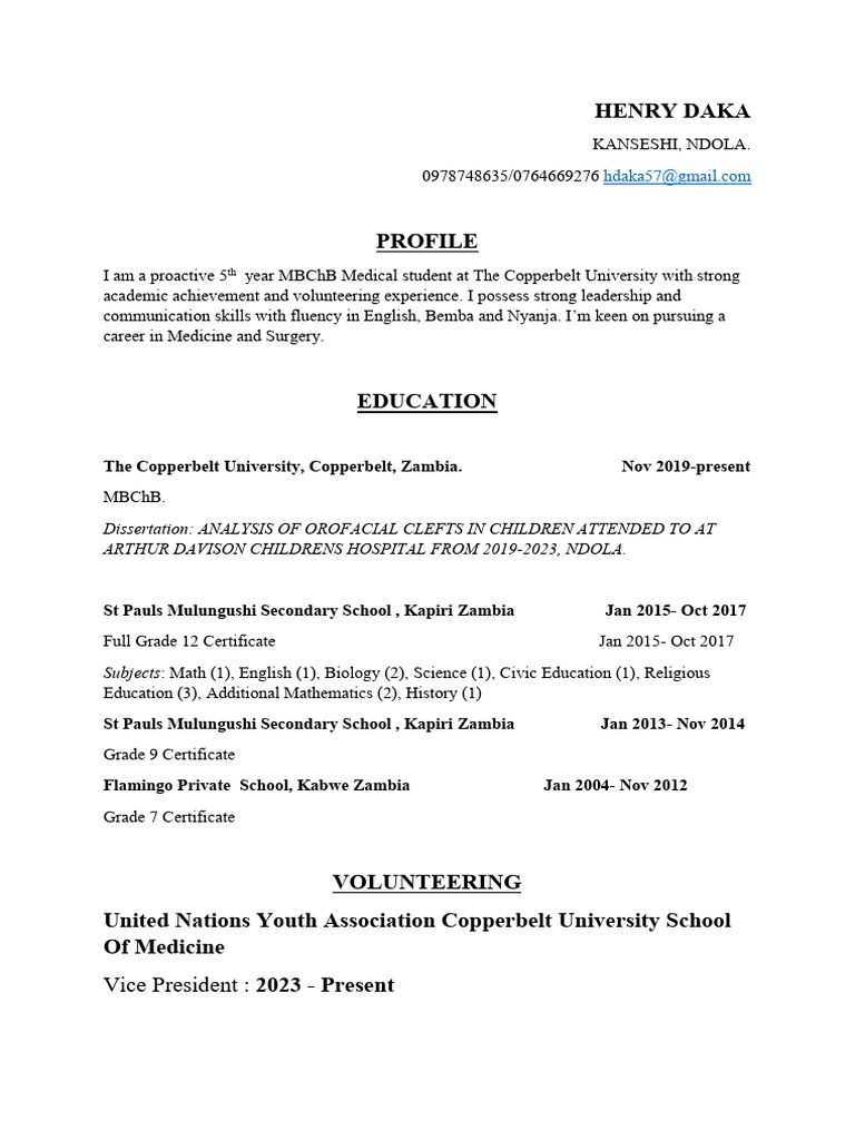 Cv for Henry Daka. | PDF | Health Care