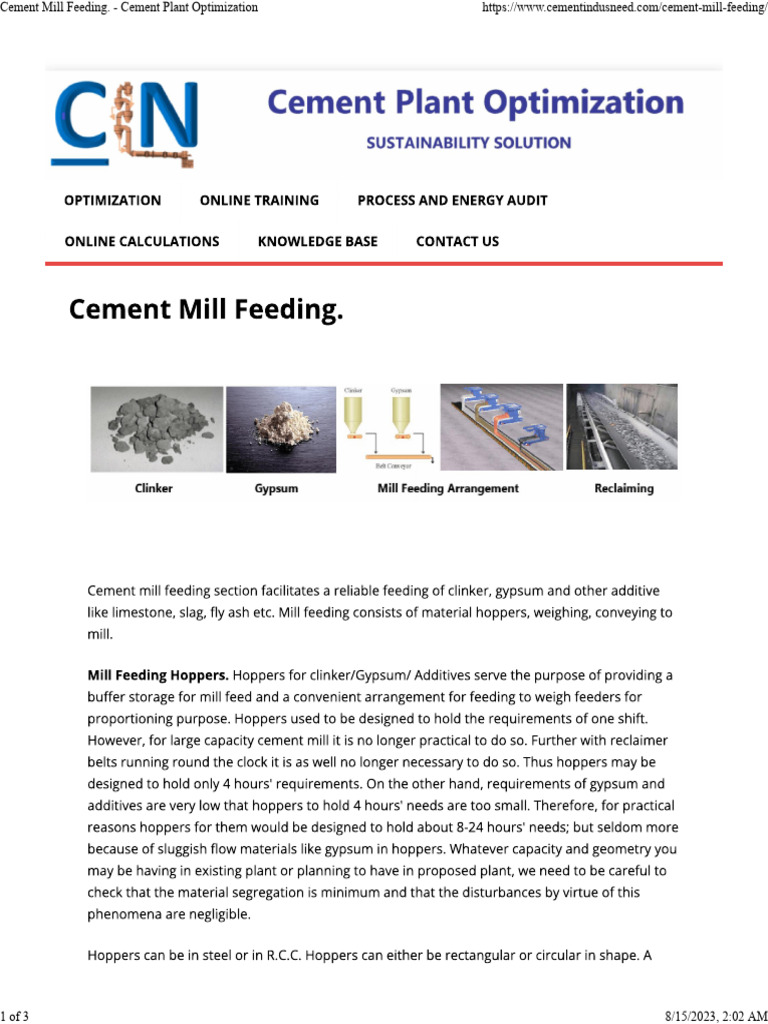 Cement Mill Feeding. - Cement Plant Optimization | PDF