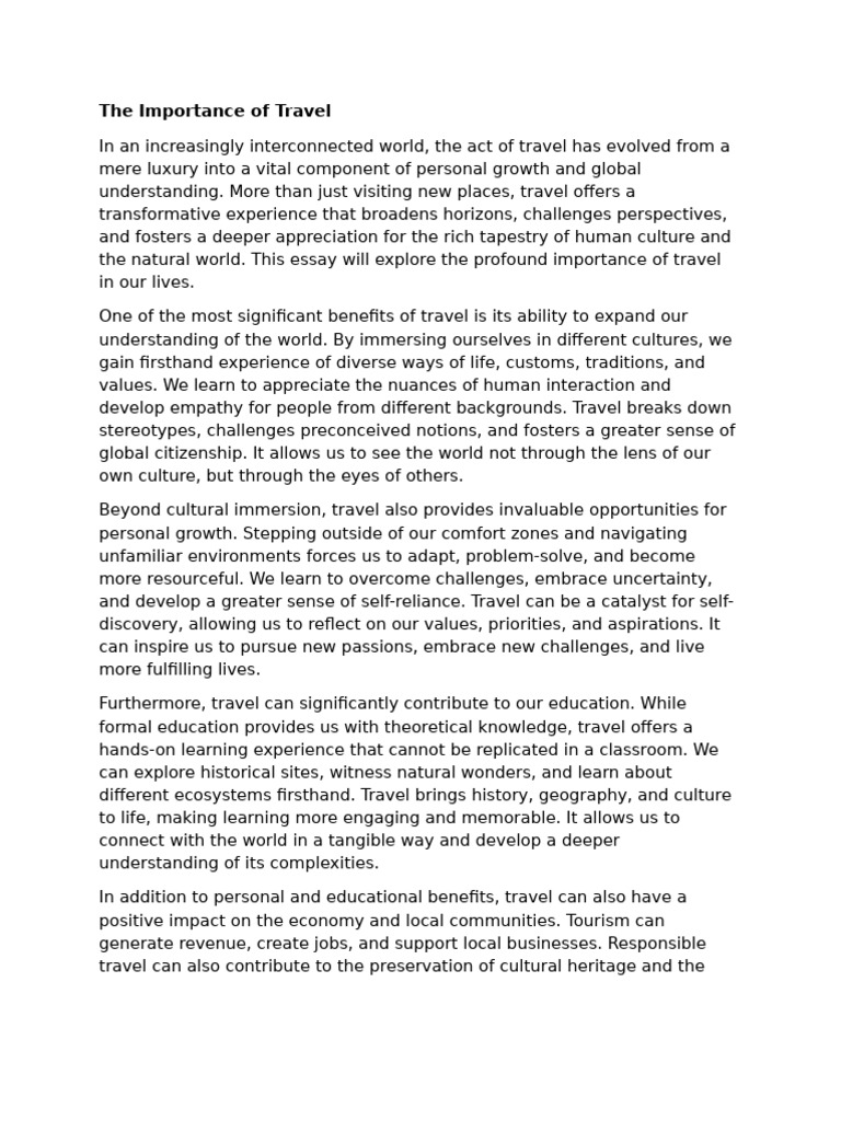 The Importance of Travel | PDF | Sustainability | Natural Environment