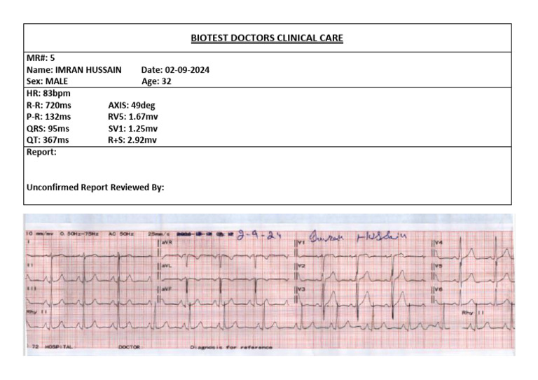 ECG Sample Report for Imran Hussain | PDF