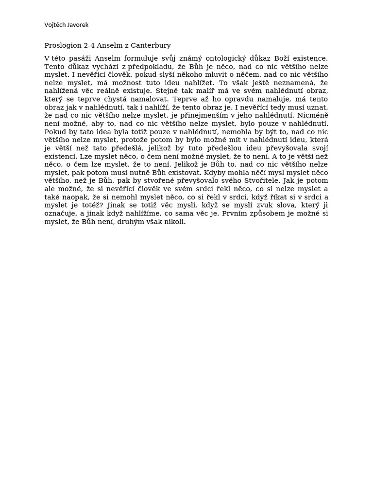 Ontologický Důkaz - Vojtěch Javorek | PDF