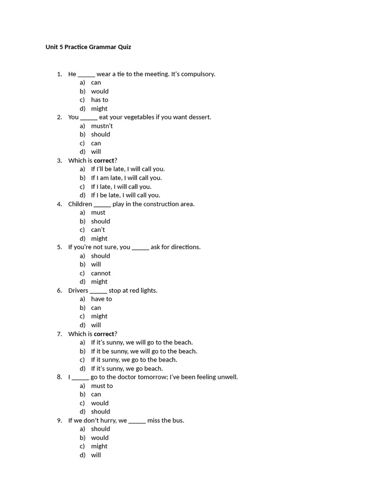 Grammar Quiz: Modal Verbs Practice | PDF
