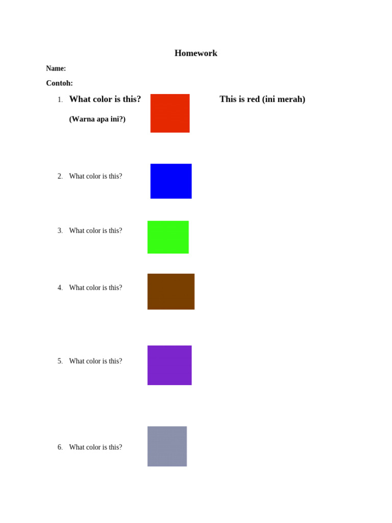 Homework Kelas 1 Tentang Color and Shape | PDF