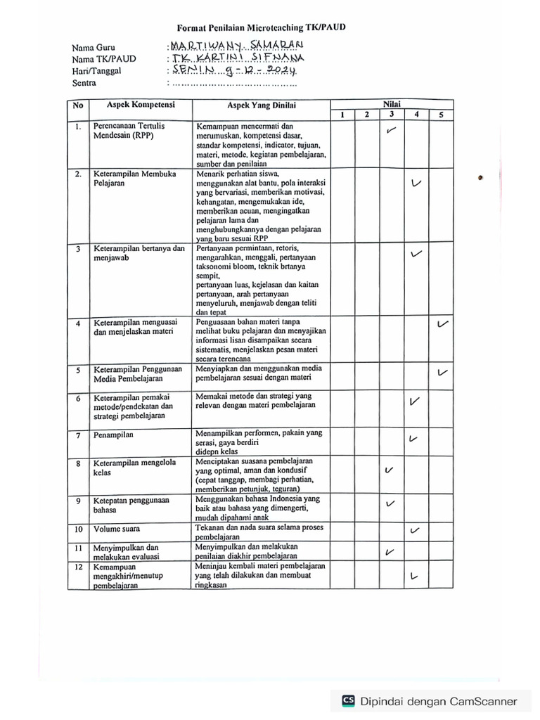 Penilaian Microteaching (Mtde Pengembangan Kognitif) | PDF