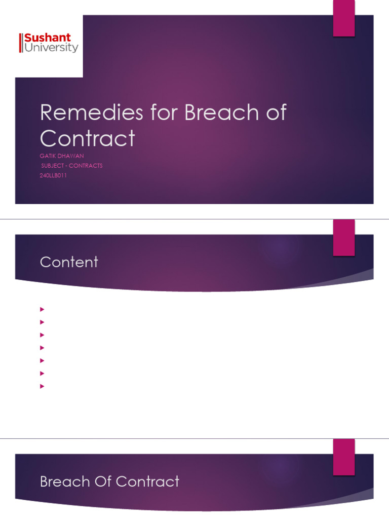 Remedies for Breach of Contract | PDF | Breach Of Contract | Legal Remedy