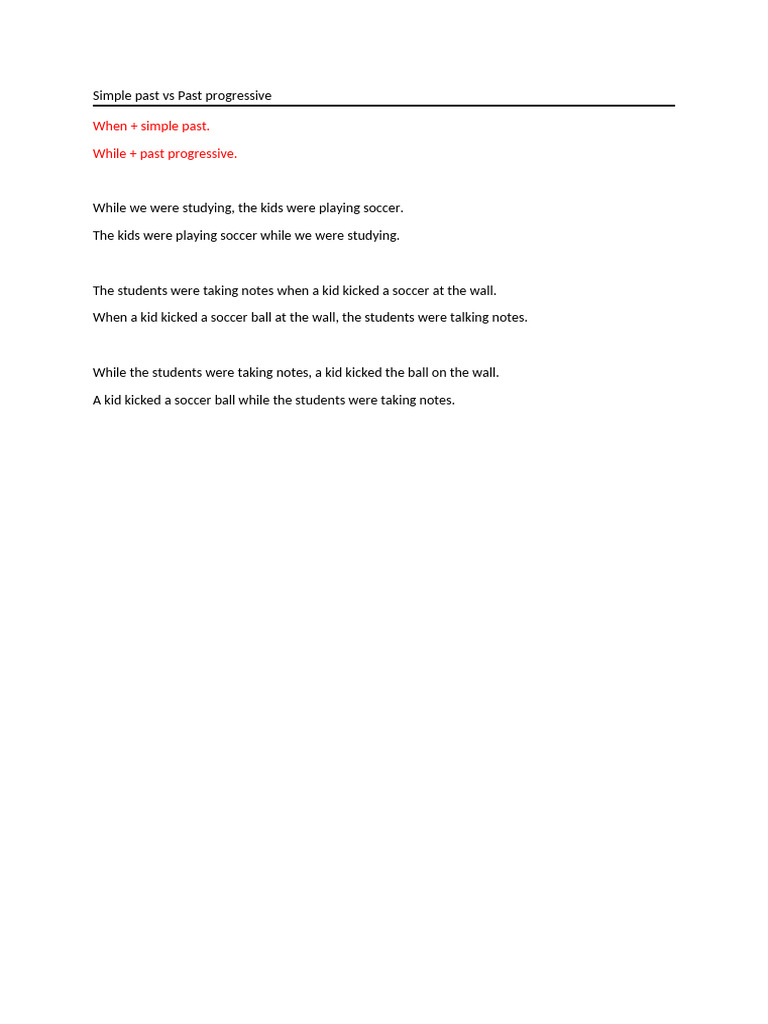 Simple Past vs. Past Progressive Explained | PDF