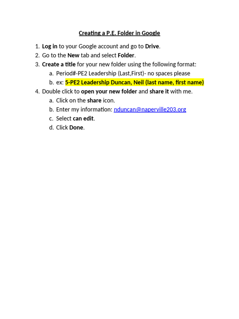 Create a P.E. Folder in Google Drive | PDF