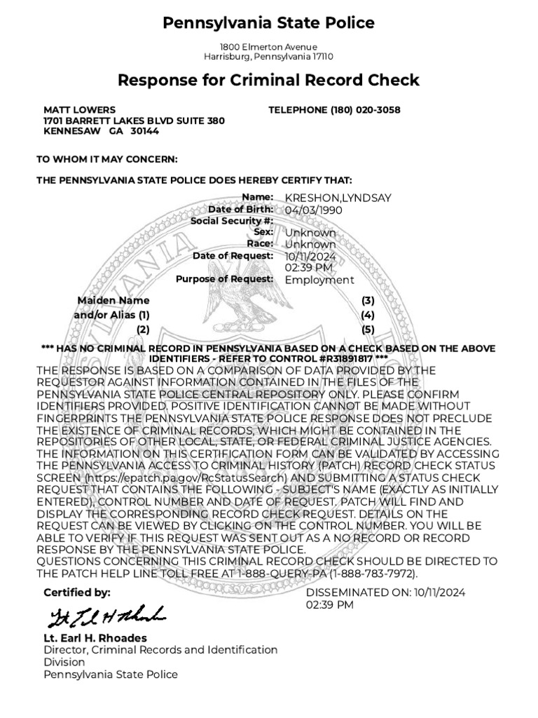 PATCH - Background Check 2024 | PDF | Criminal Record | Law Enforcement